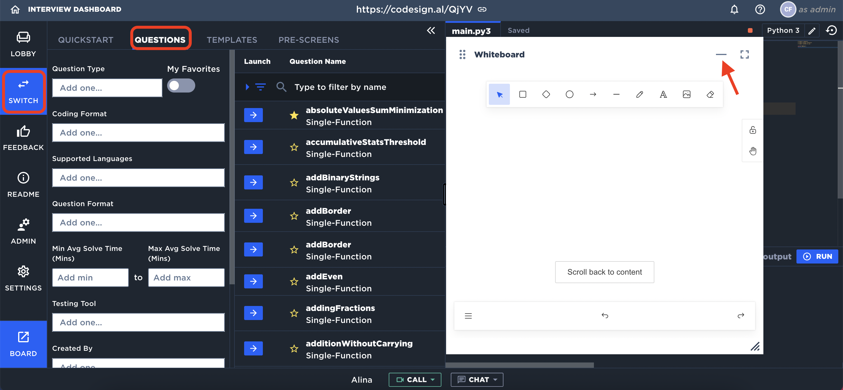 Using CodeSignal's First Party Whiteboard – CodeSignal Knowledge Base