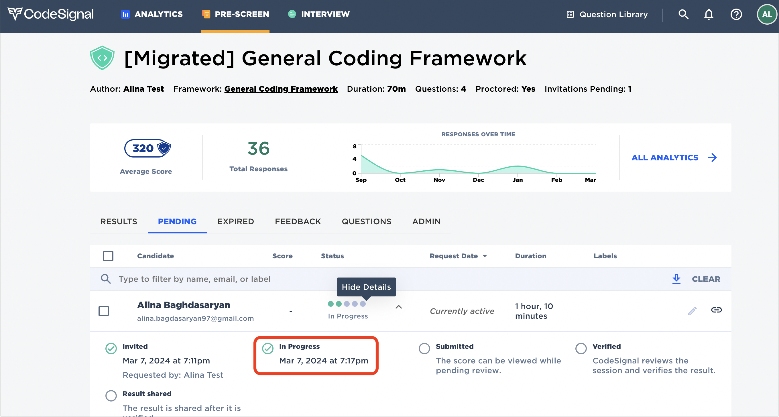 Viewing a test-taker's assessment status – CodeSignal Knowledge Base