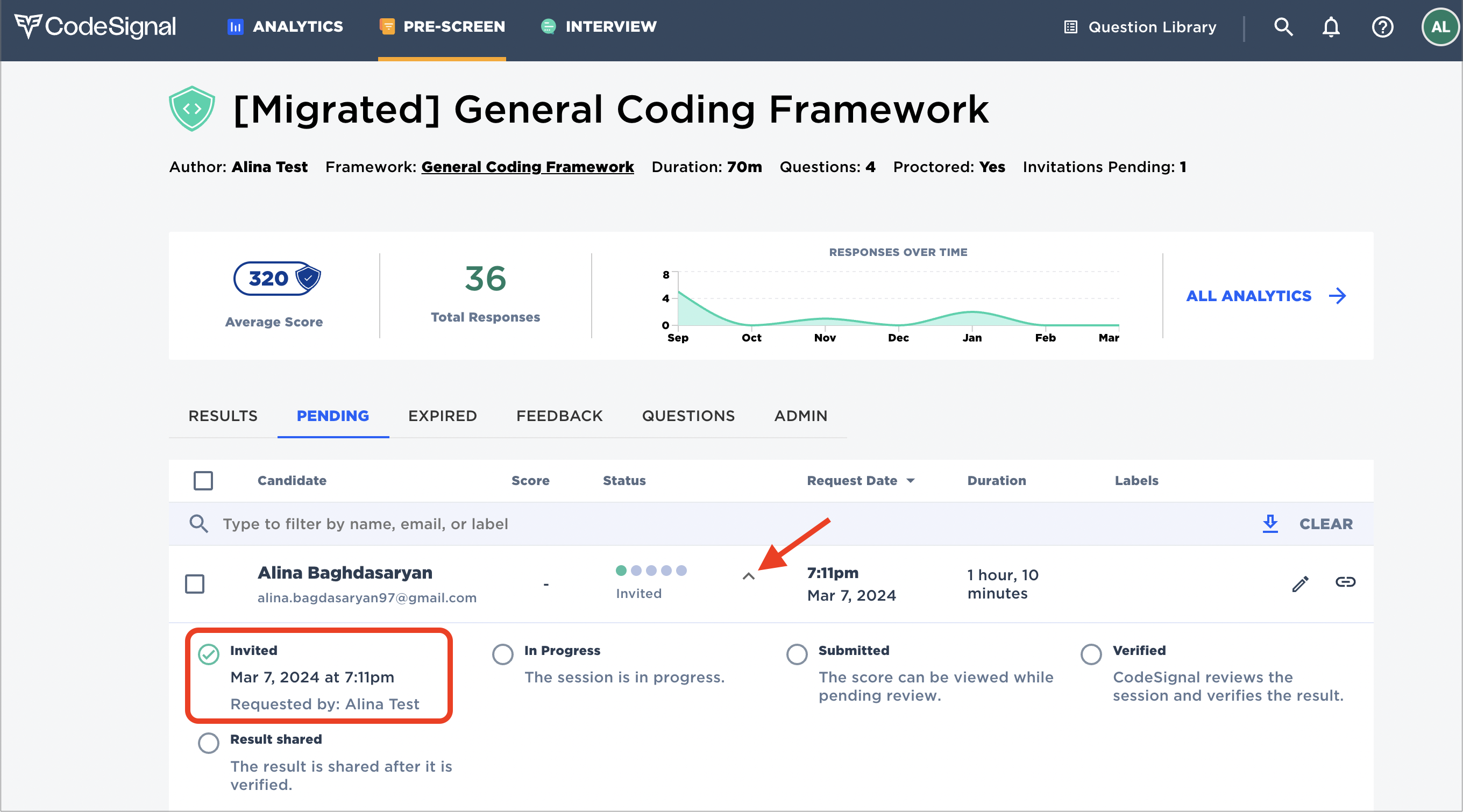 Viewing a test-taker's assessment status – CodeSignal Knowledge Base